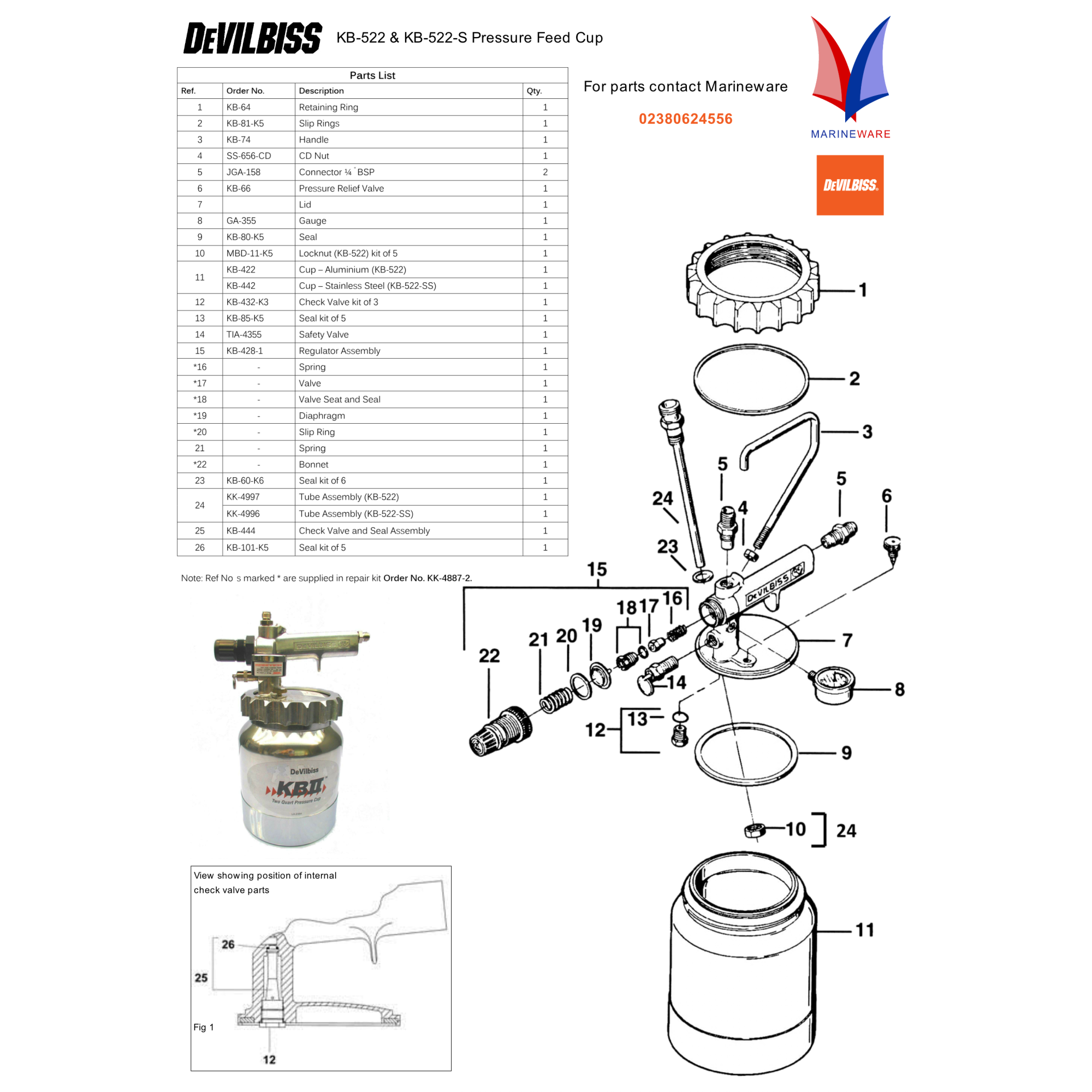 DeVilbiss Pressure Pot Spares